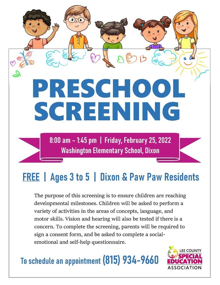 Free Preschool Screening On Friday February 25 2022 Dixon Public 